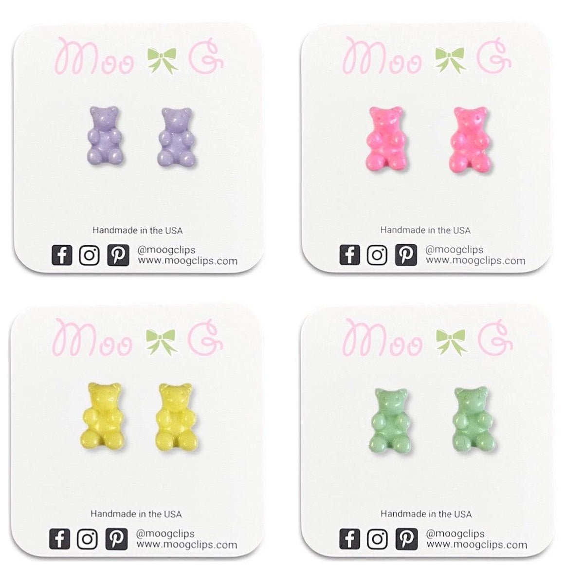 Rainbow Candy Land Gummy Bear Earrings - Moo G Clips